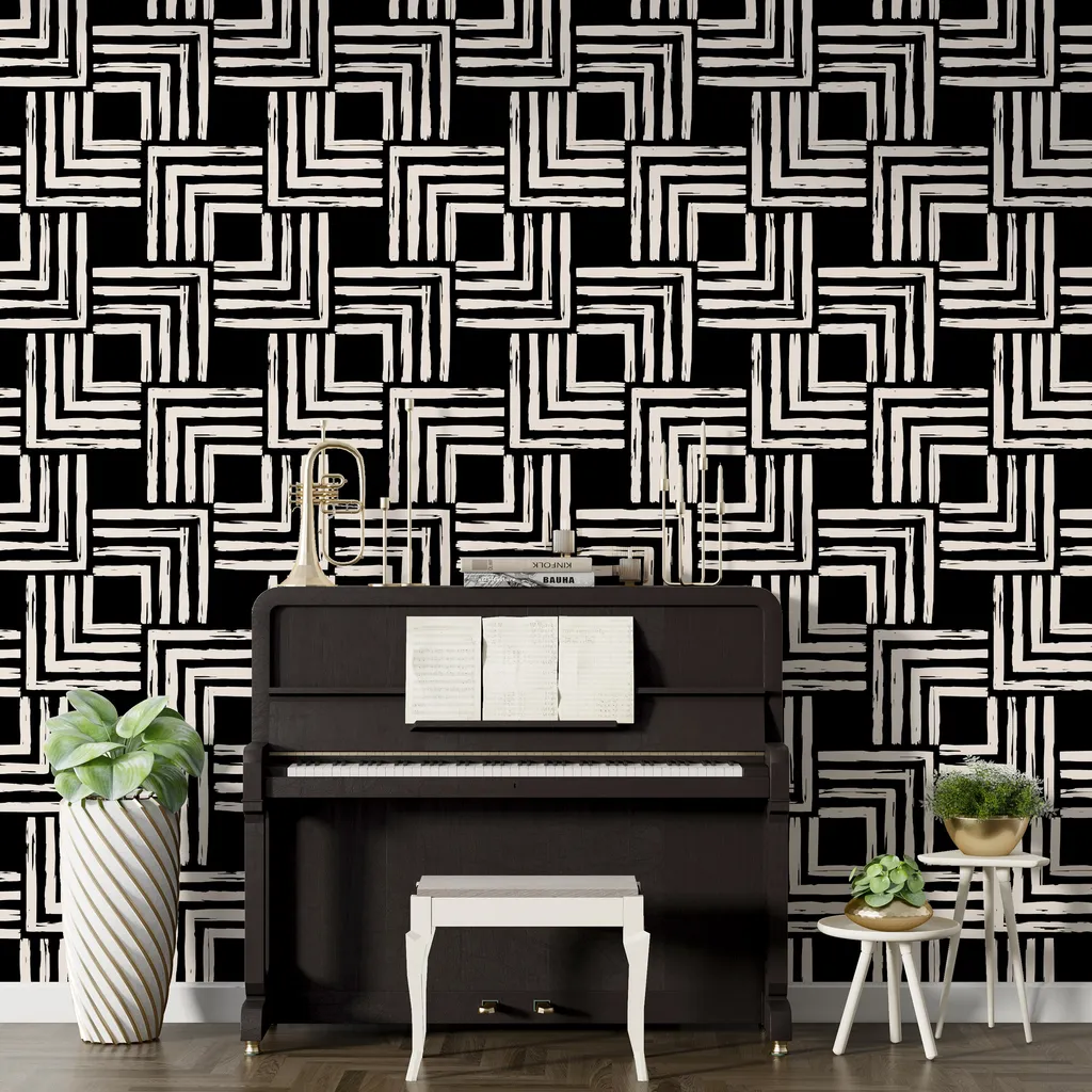 Contemporary Black and White Line Art Wallpaper Mural