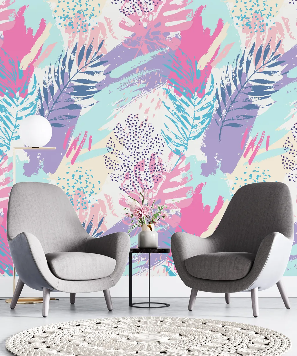 Abstract Watercolor Summer Tropical Pattern Wallpaper