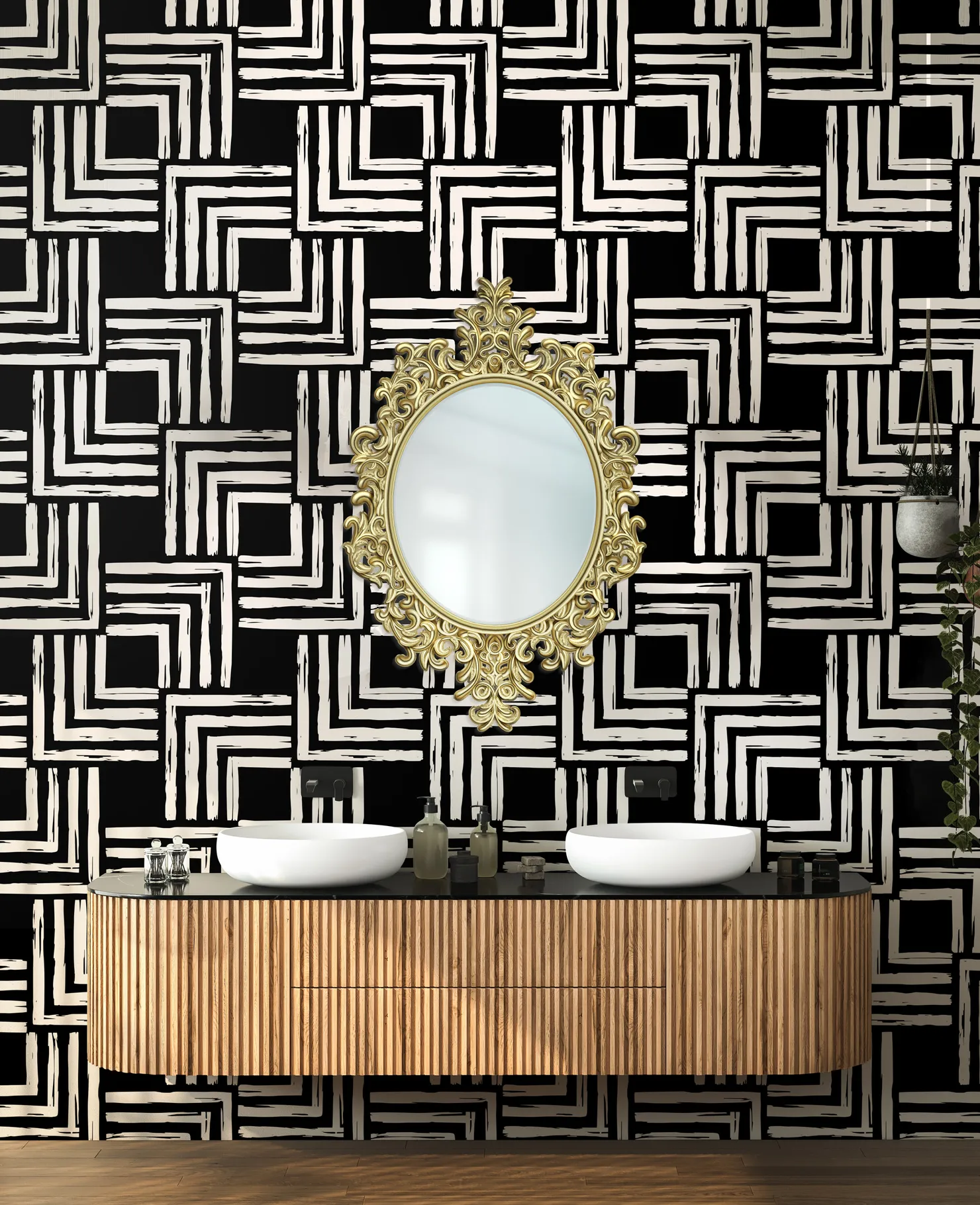 Contemporary Black and White Line Art Wallpaper Mural